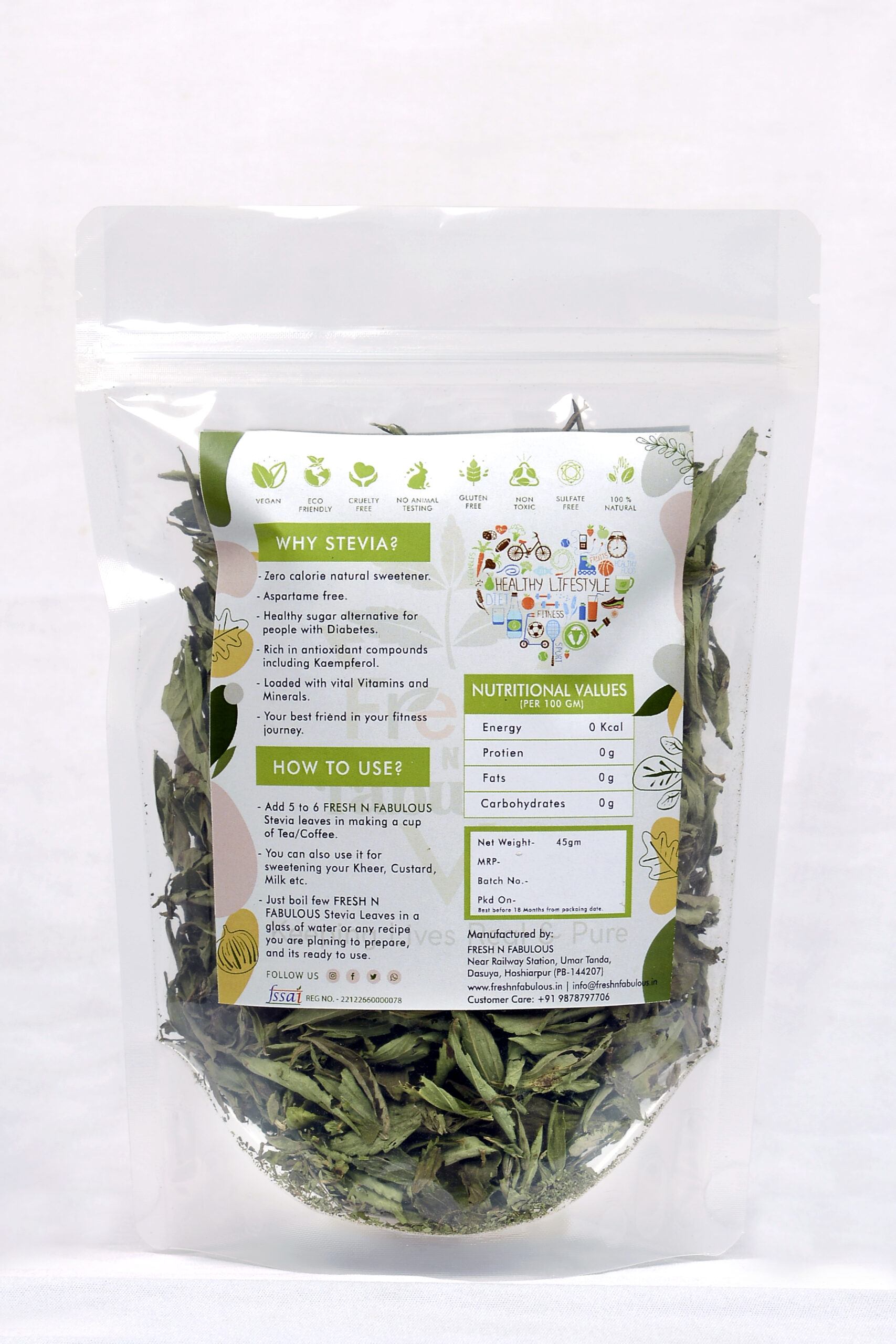 Organic Stevia leaves Dried 45gm - freshnfabulous.in